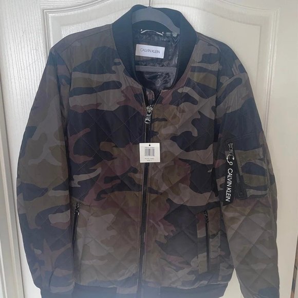 Calvin Klein | Jackets & Coats | Olive Camo Calvin Klein Bomber Jacket ...